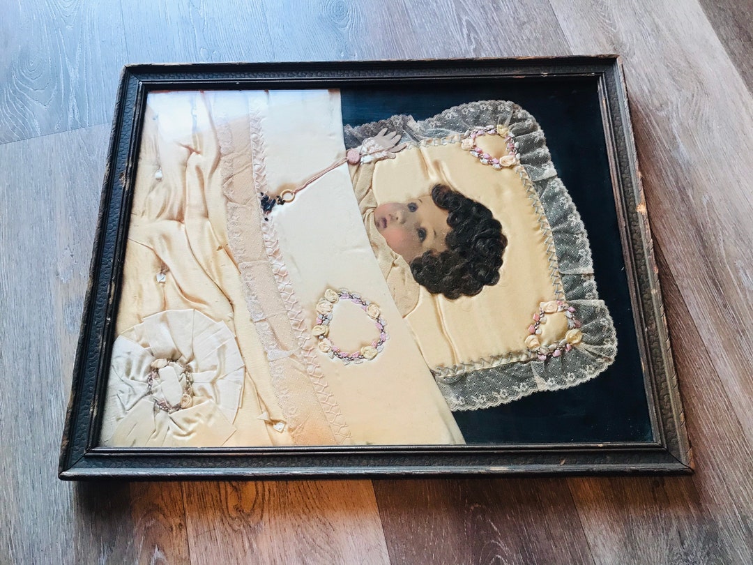 Victorian Mourning Memorial Framed Baby Picture W/real Hair Nursery ...