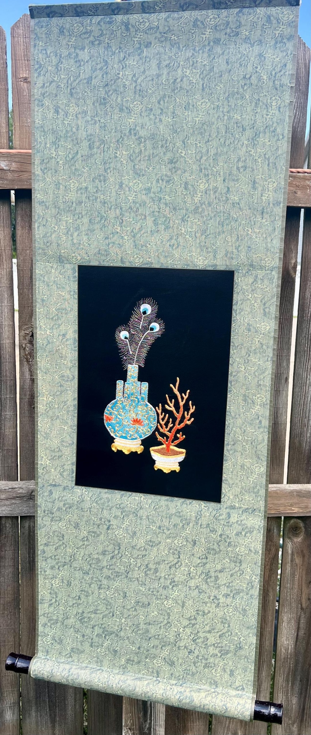 Vintage Chinese Embroidered Silk Tapestry Scroll Wall Hanging Kesi ...