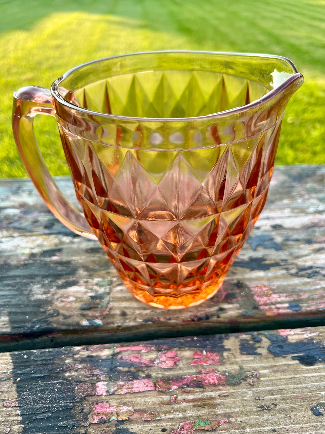 Vintage Jeanette Pink Depression Glass Pitcher Windsor Diamond Pattern ...