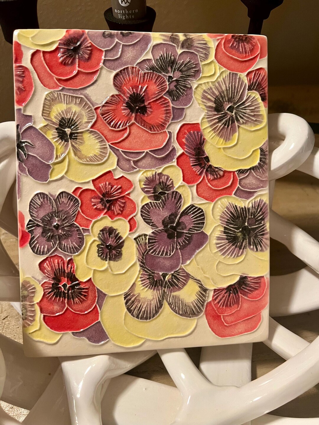 Vintage Pansy Art Tile Pansies Flowers Floral Trivets Wall Decor Gift ...