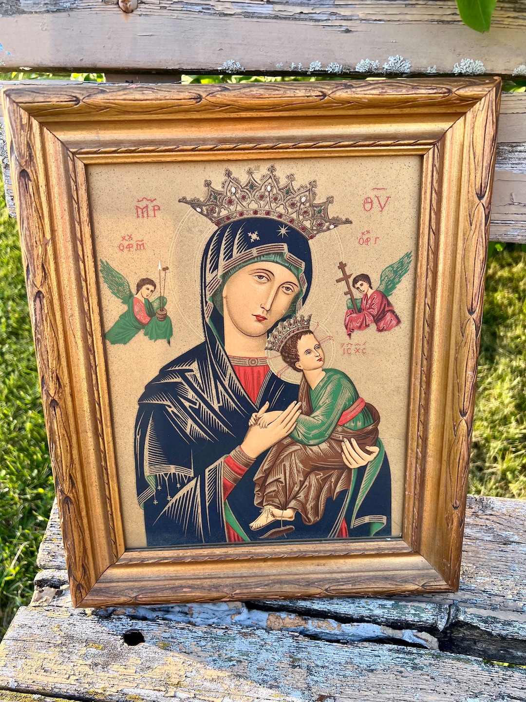 Antique Religious Print Virgin Mary Our Lady of Perpetual Help Framed ...