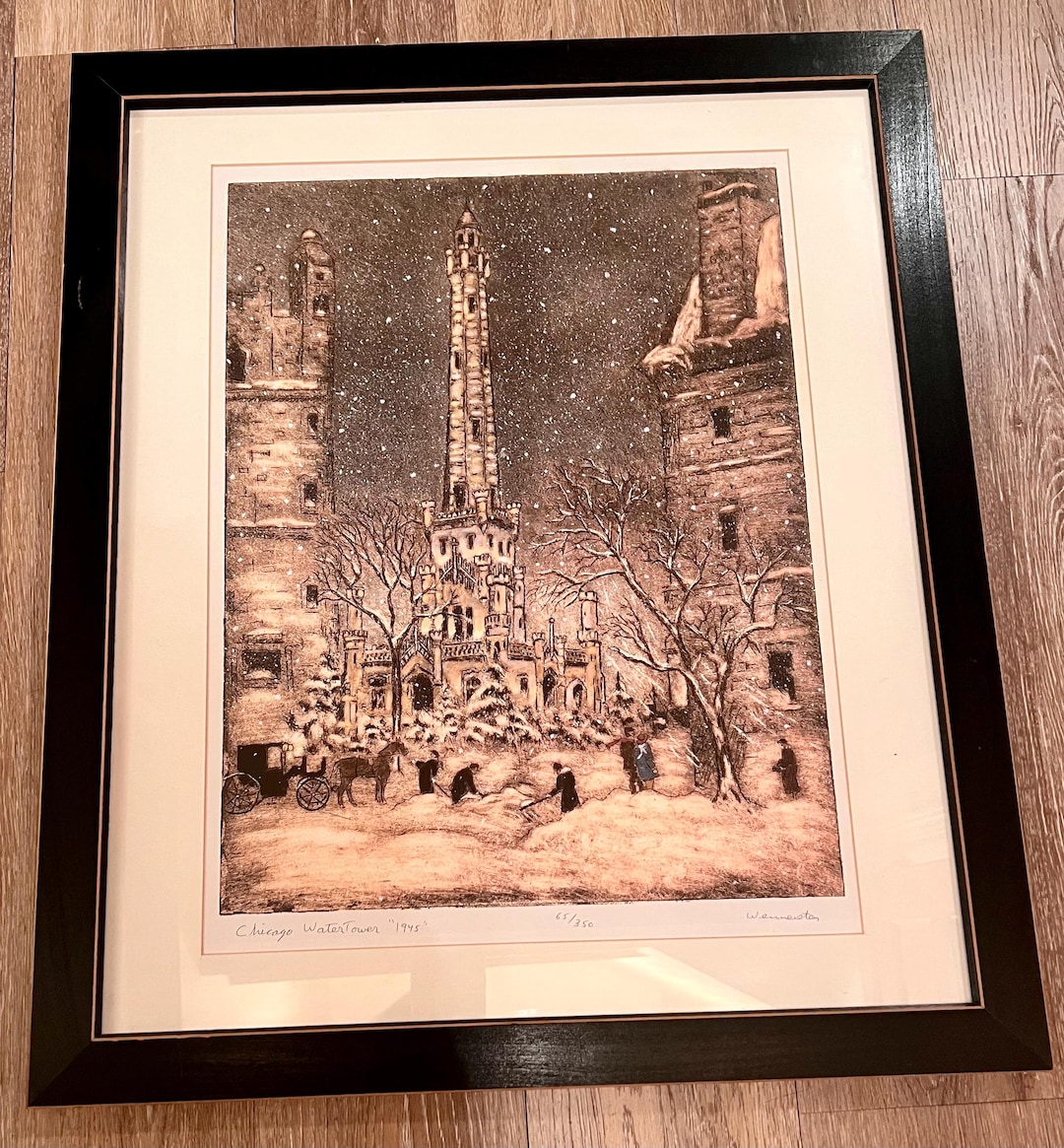 Vintage Lithograph of the Chicago Water Tower in 1945 Signed Edition by ...