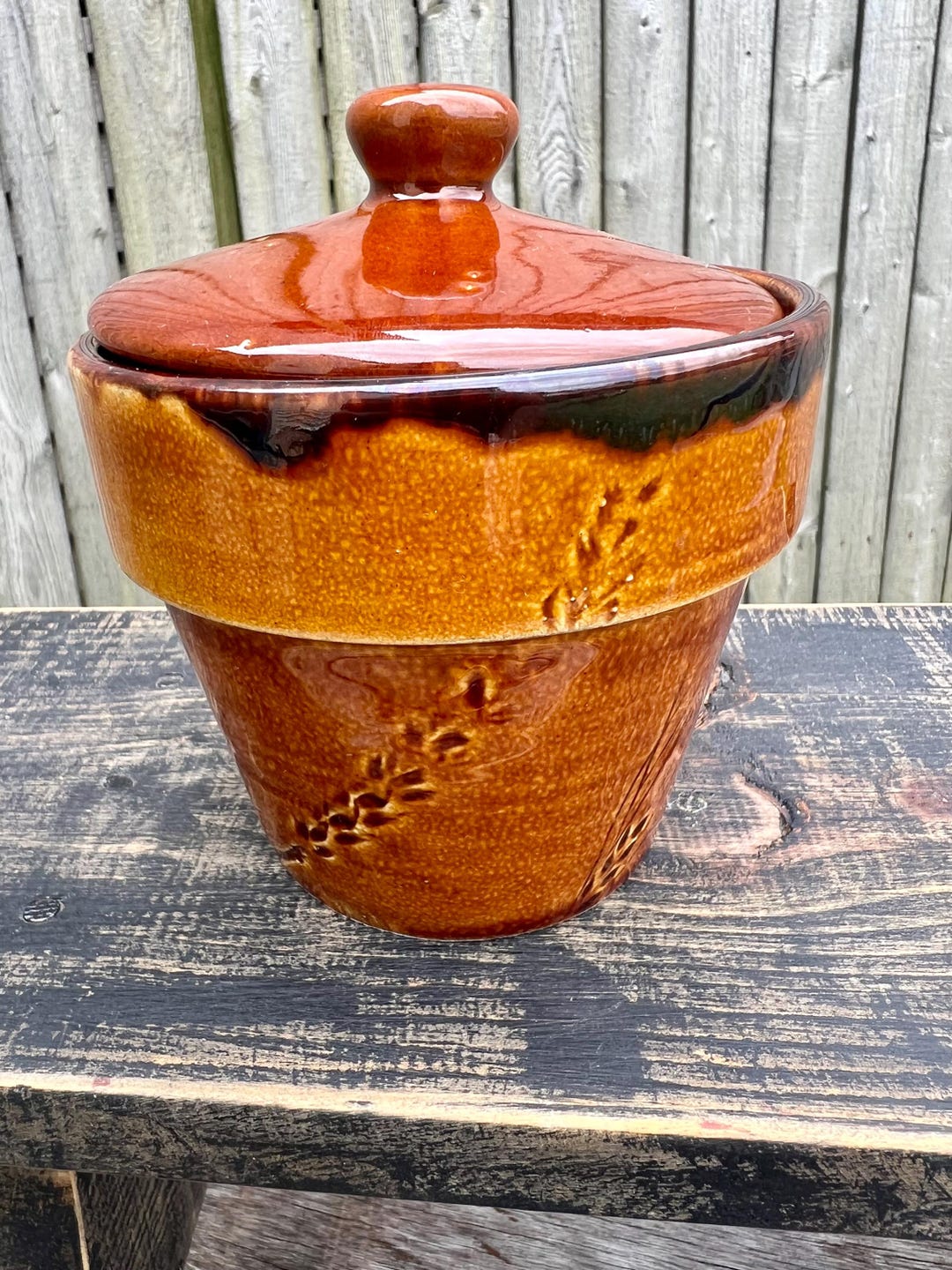 Vintage Brown Drip Pottery Crock With Lid Dudson Vitrified Made in ...