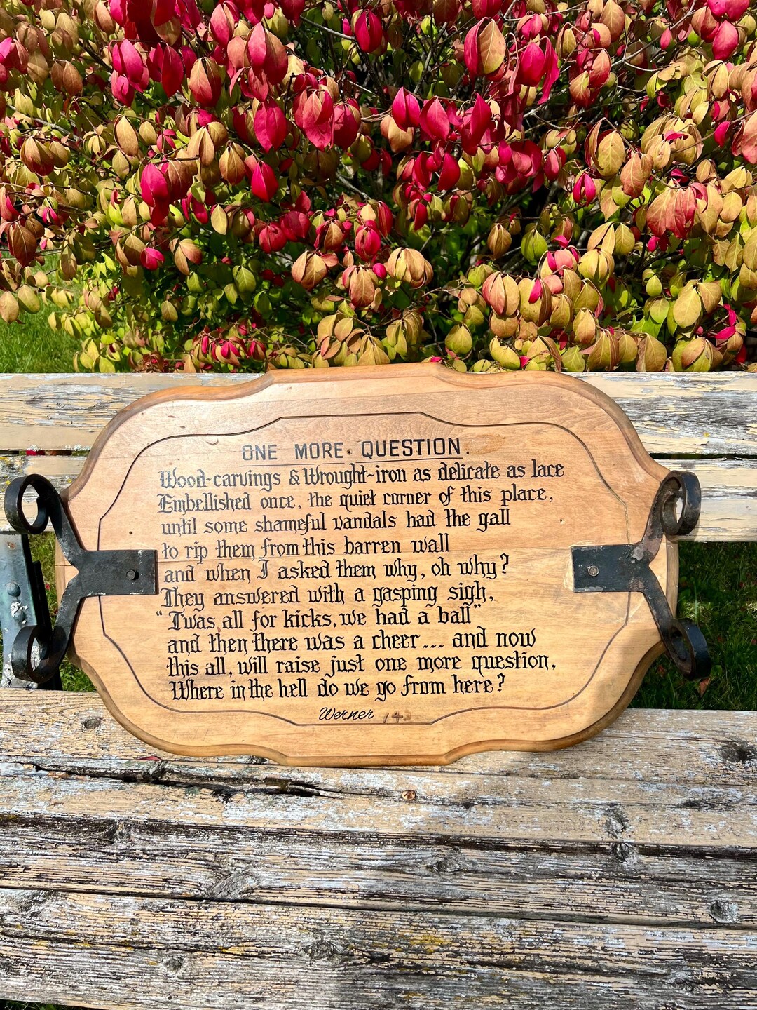 Wooden Sign With Hand Forged Iron Poetry Folk Art Gallery Wall Signs ...