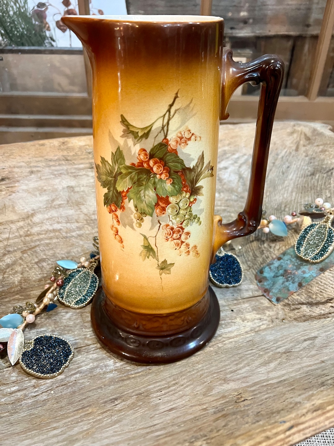 Antique Homer Laughlin Art China Tankard Pitcher Current Red and White ...