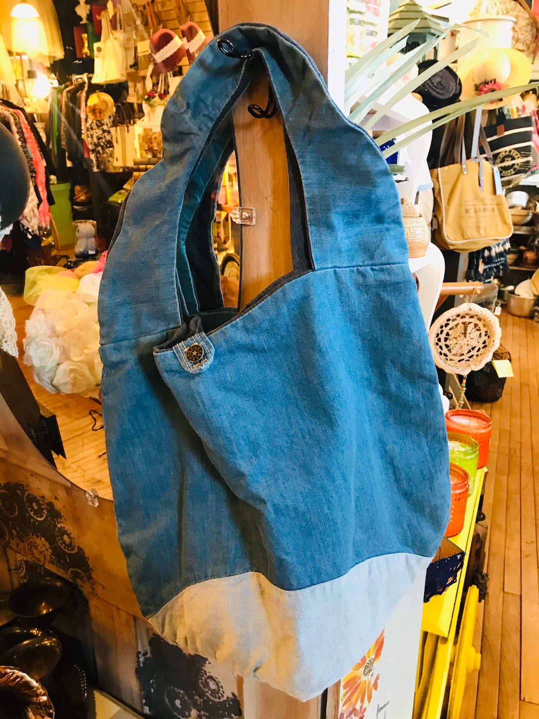 Vintage Denim Recycled Hobo Bag Slouch Purse Boho Market Shoulder Denim ...