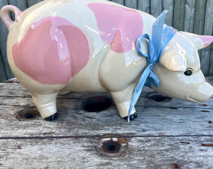 Vintage Piggy Bank Extra Large With Hand Embroidered Ribbon Banks Barn ...