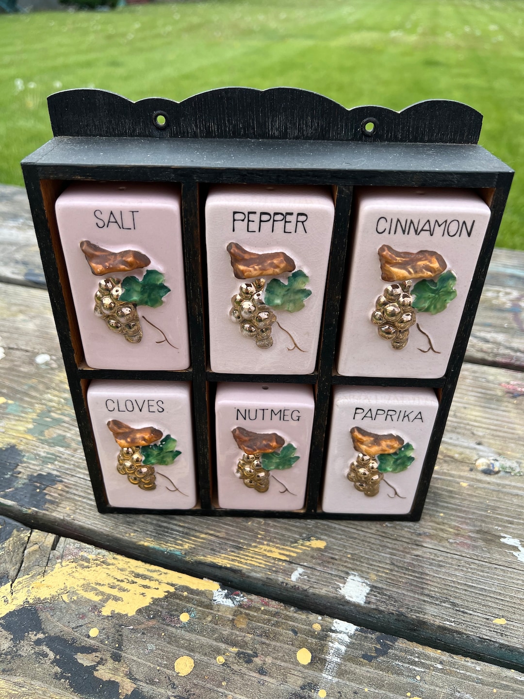 Vintage Spice Rack With Porcelain Jars Pink and Gold Made in Japan ...