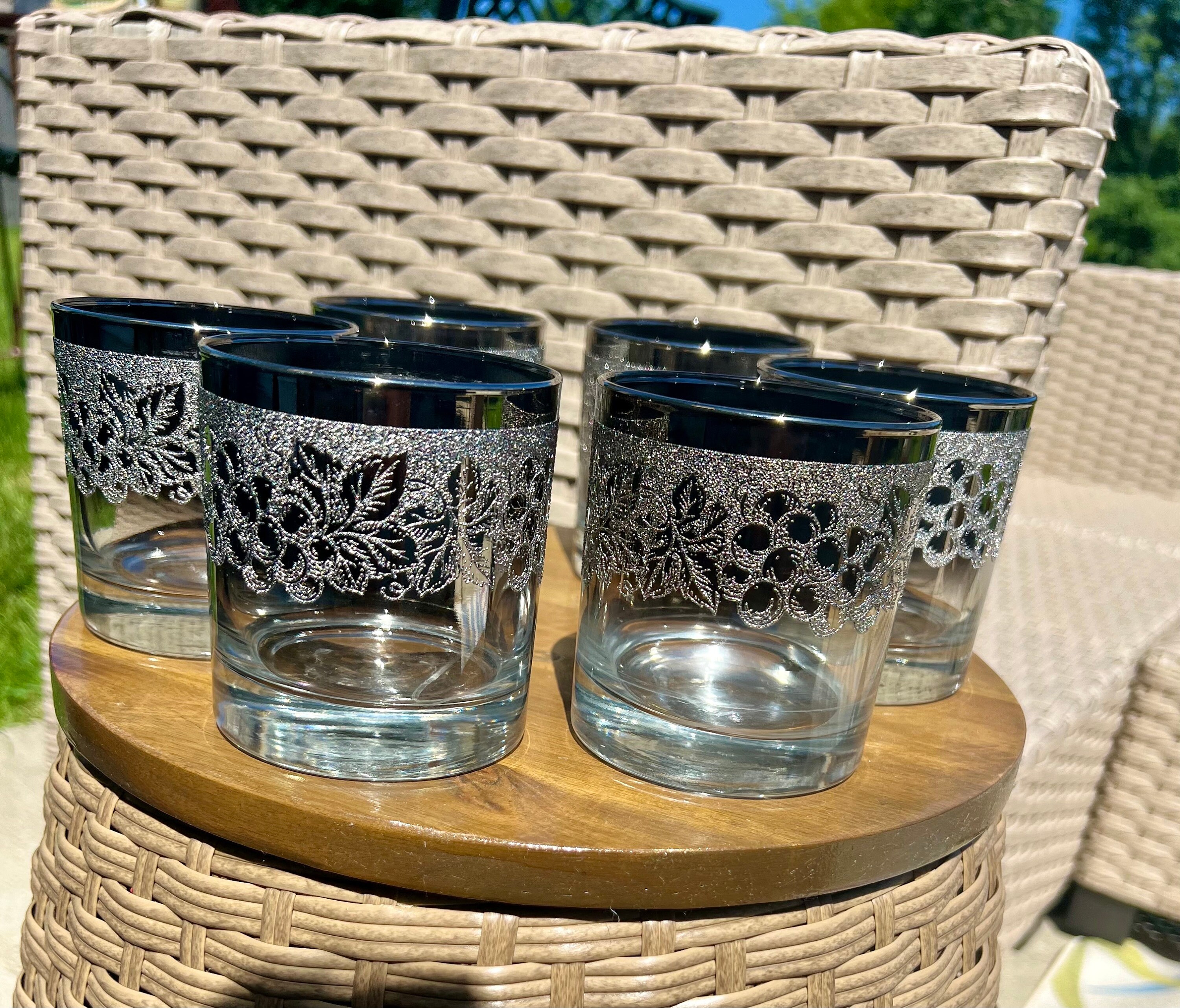 Vintage Cocktail Glasses MCM Vitreon Queen Silver Fade Grapes Pattern ...