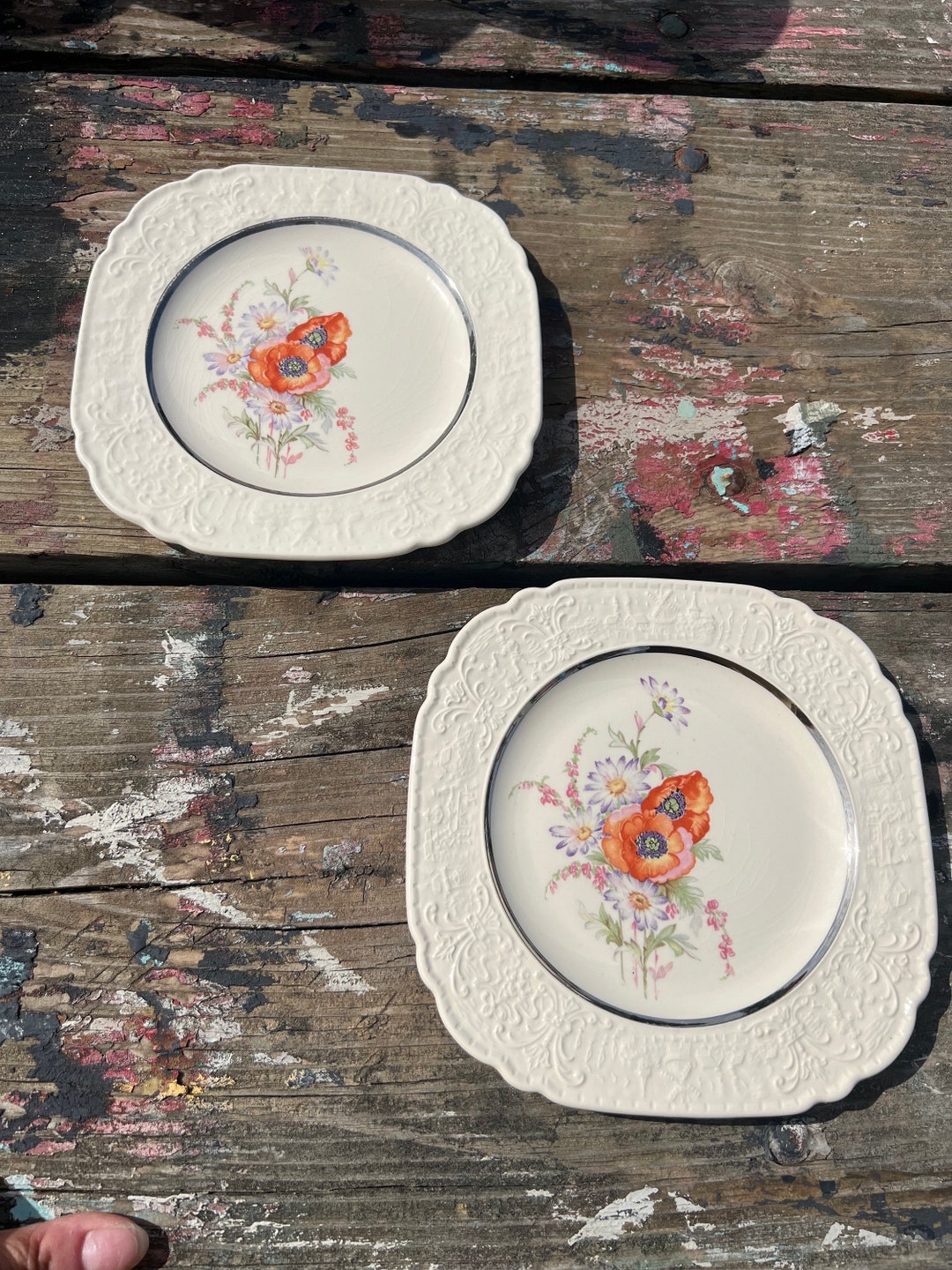 Old Holland Poppy Plates Universal Pottery Vintage Floral Embossed ...