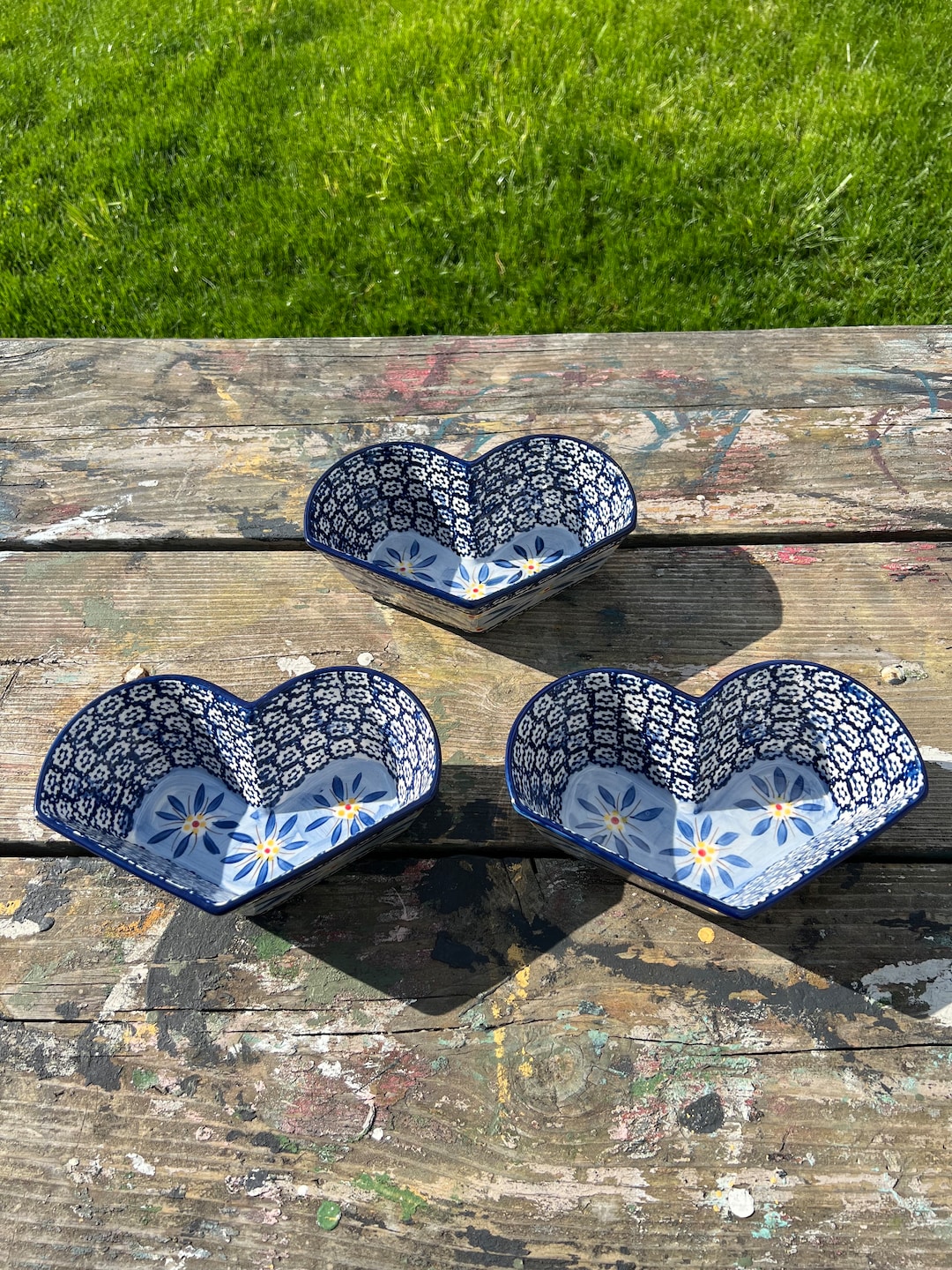 Temptations Heart Shaped Bowls Old World by Tara Blue and Yellow ...