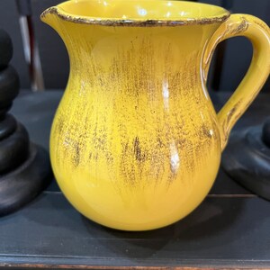 Vintage Yellow Pottery Pitcher With Handle Small Jug Red Clay Sunny ...