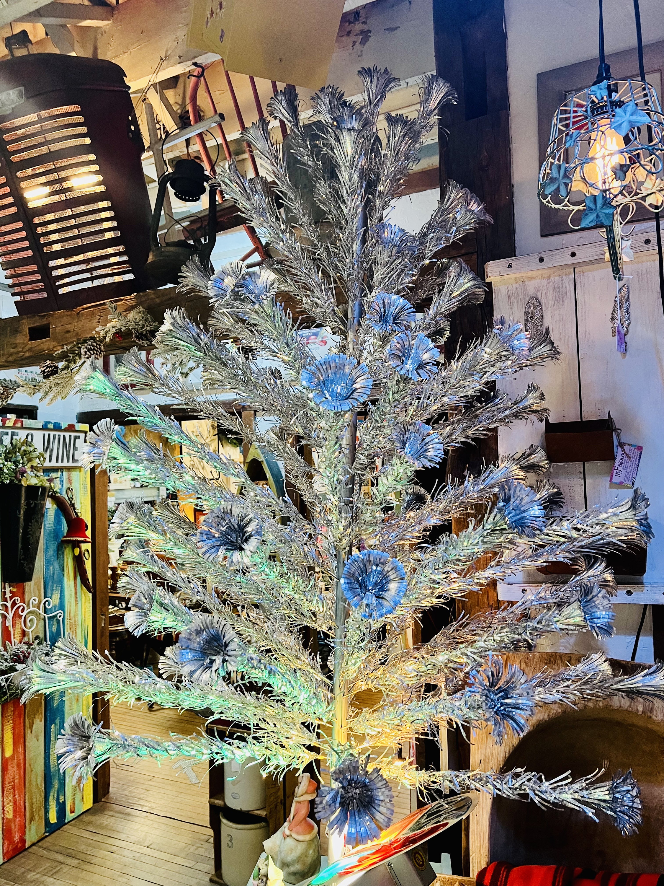 5 1/2 Ft Vintage Everlasting Aluminum Christmas Tree With Pom Poms and ...