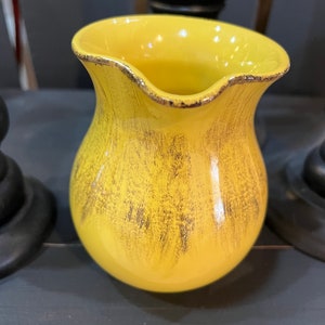 Vintage Yellow Pottery Pitcher With Handle Small Jug Red Clay Sunny ...