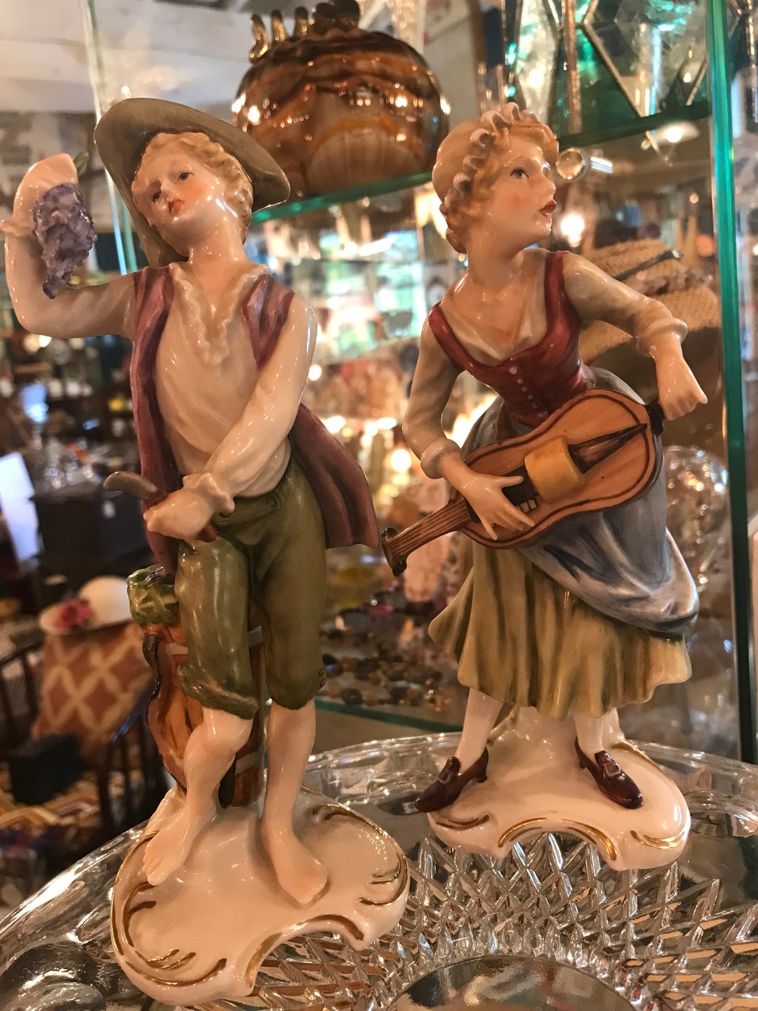 Vintage Goebel Bochmann Boy Grapes Girl Holding Violin Figurines Home ...