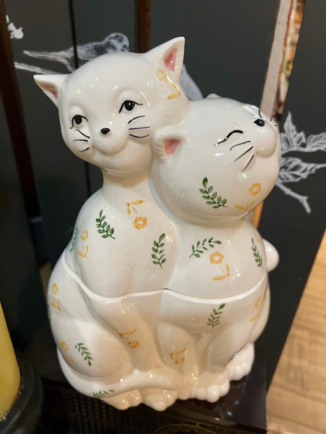 Vintage Ceramic Smiley Cats Cookie Jar Fred Robert’s Co San Francisco Made in Japan Floral ...