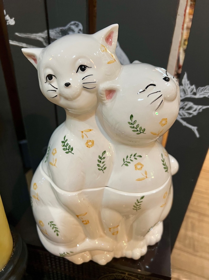Vintage Ceramic Smiley Cats Cookie Jar Fred Roberts Co San Francisco Made in Japan Floral Design ...