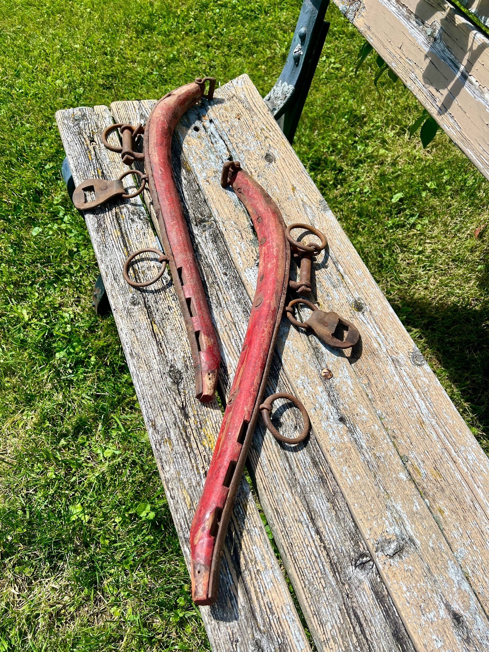 1800s Antique Horse Mule Yoke Harness Hames Collar Original Barn Red ...