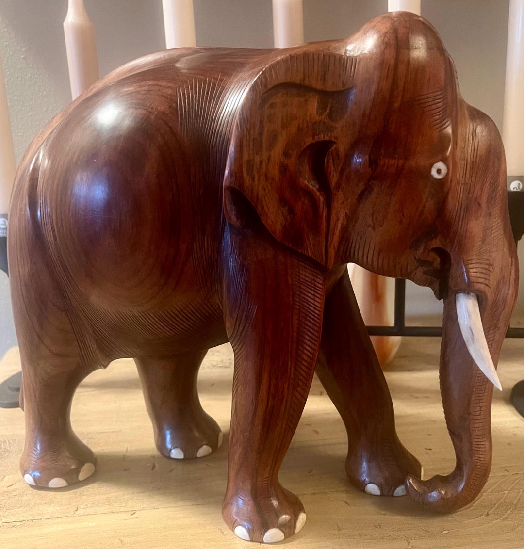 Vintage Mid Century Rosewood Carved Elephant Large Wooden Elephants MCM ...