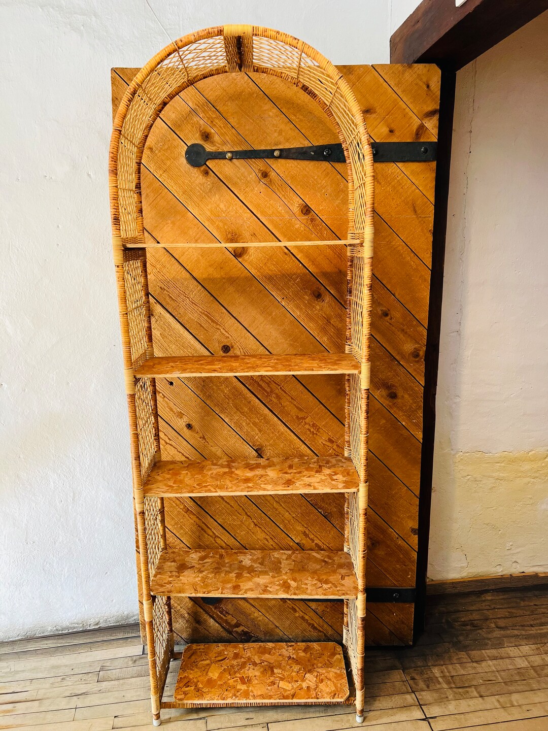 Vintage Wicker Etagere Bookshelf Boho Chic Decor Rattan Coastal Extra ...