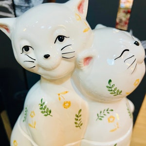 Vintage Ceramic Smiley Cats Cookie Jar Fred Roberts Co San Francisco Made in Japan Floral Design ...