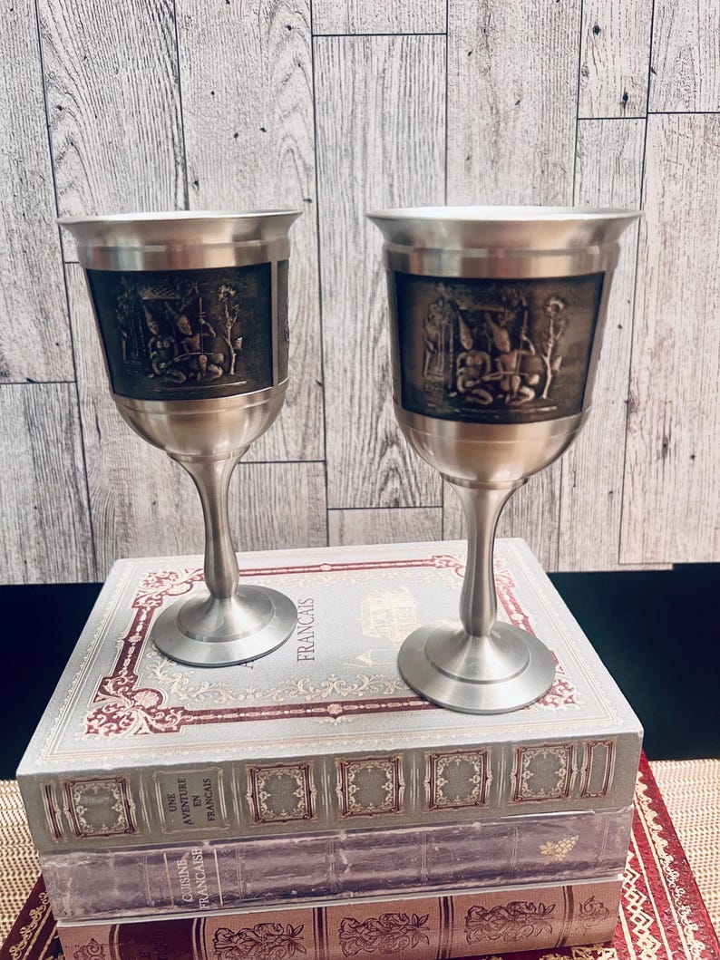 Vintage Kings Pewter Goblets Set of Thailand Tin Chalices Wine Liquor ...