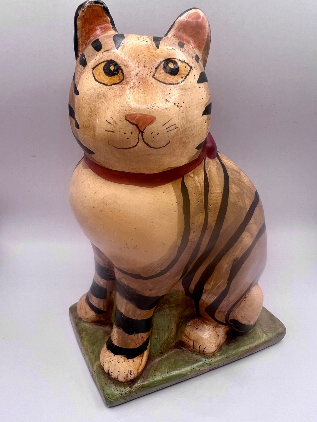 Vintage Chalkware Cat Artist Signed Hand Made Cats Striped Whimsical ...