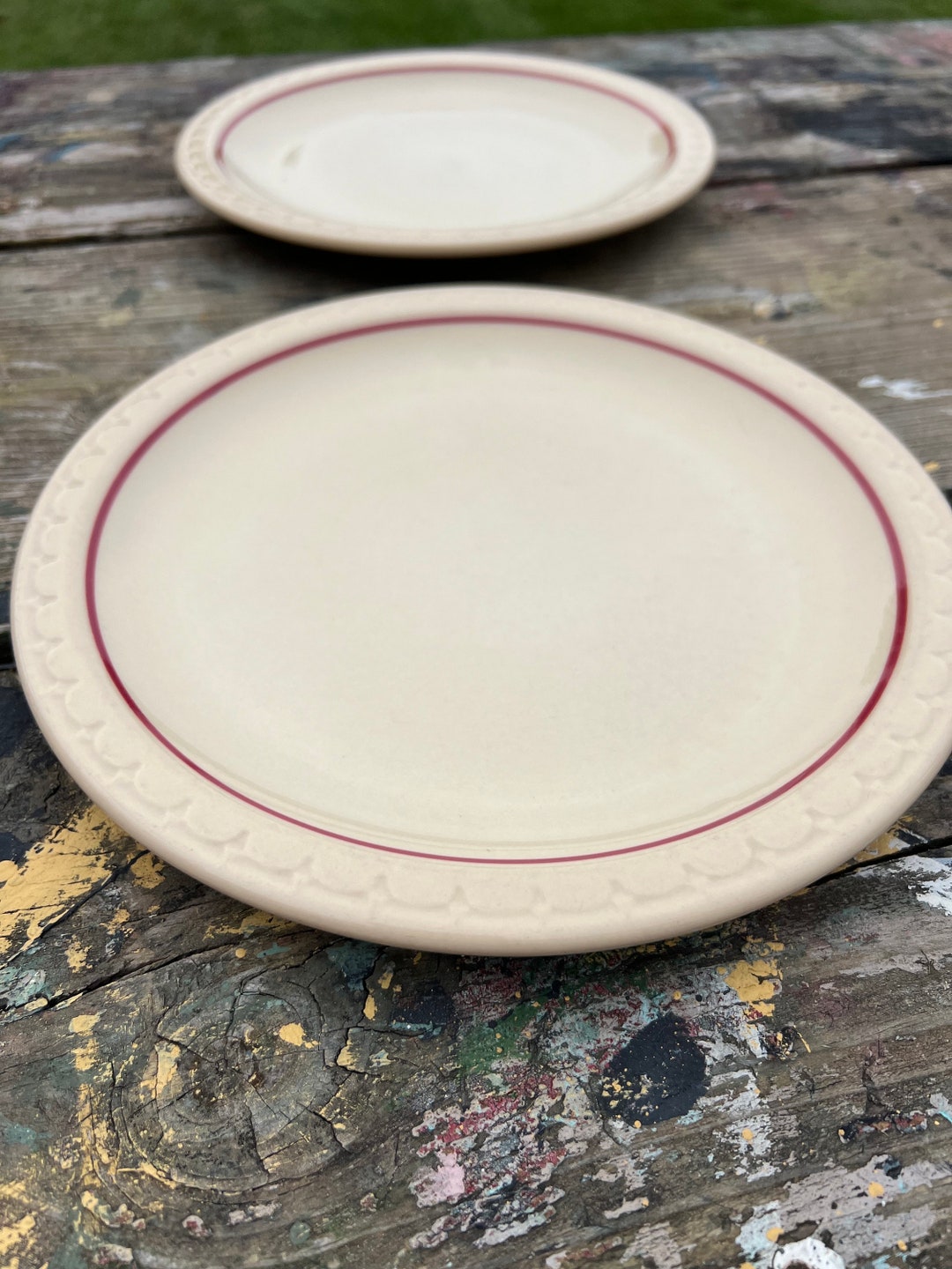 Syracuse China Cardinal Line Dinner Plates Railroad Dishes Ecru With ...