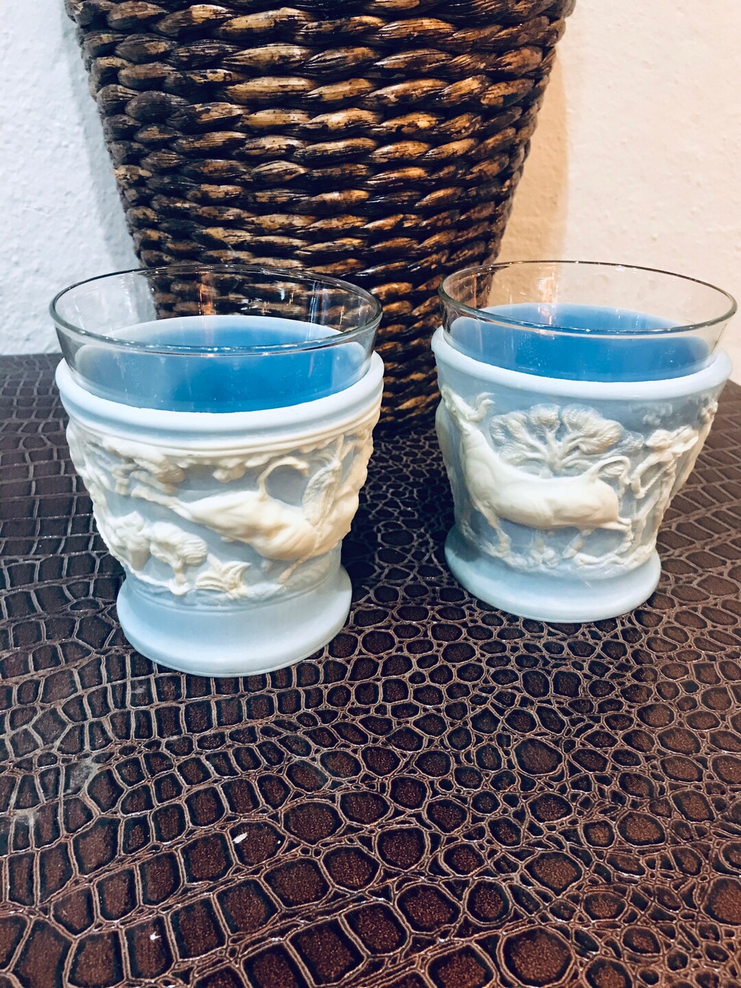 Vintage Incolay Stone Glasses Whiskey Glasses High Ball Drinking Glass ...