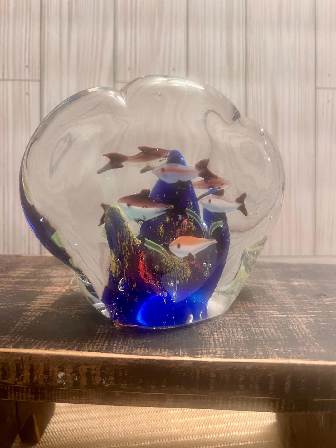 Murano Art Glass Fish Tank Sculpture Large Italian Paperweight With ...