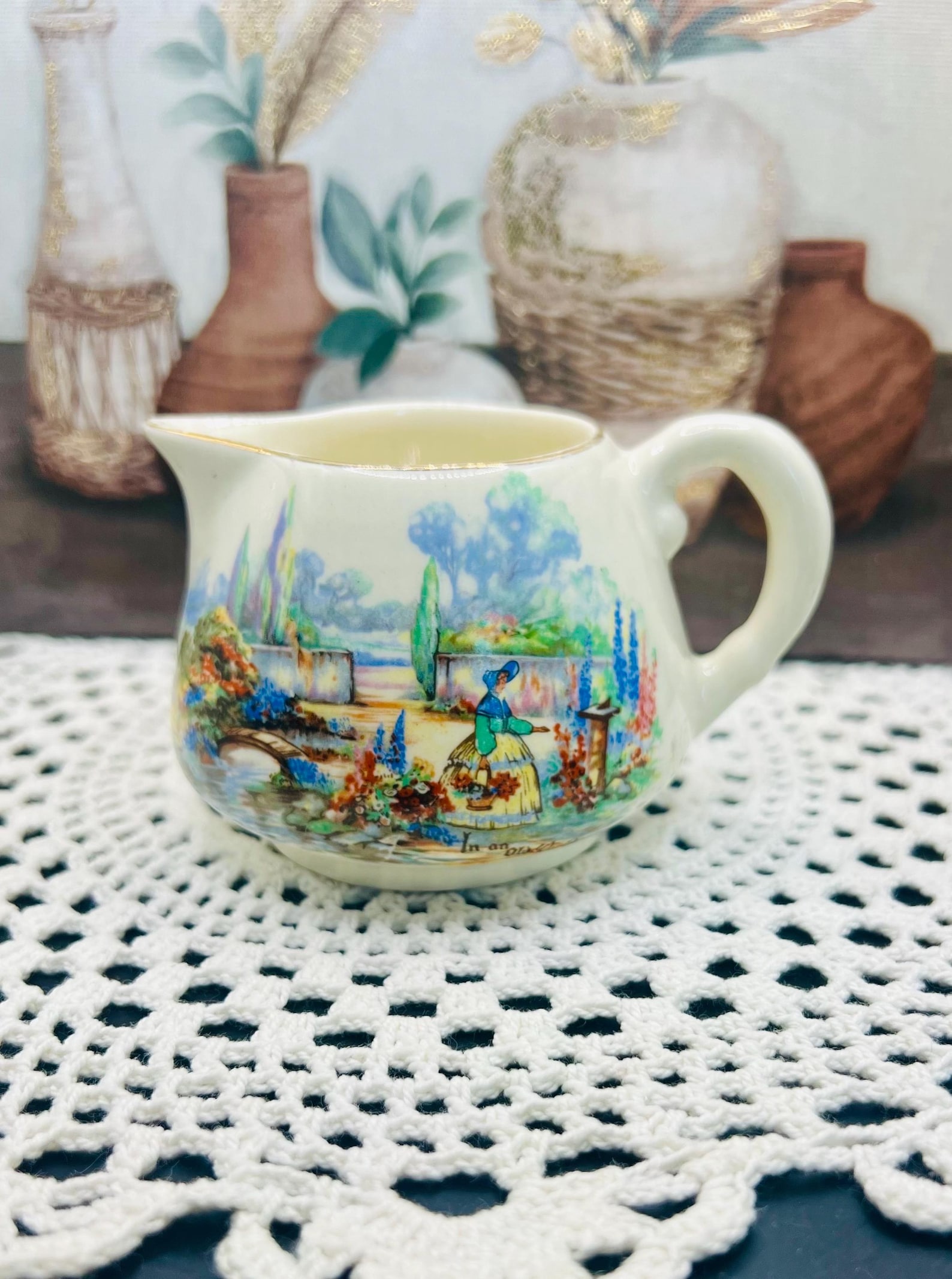 Vintage Creamer English Ware Lancasters Hanley England Old World Garden ...
