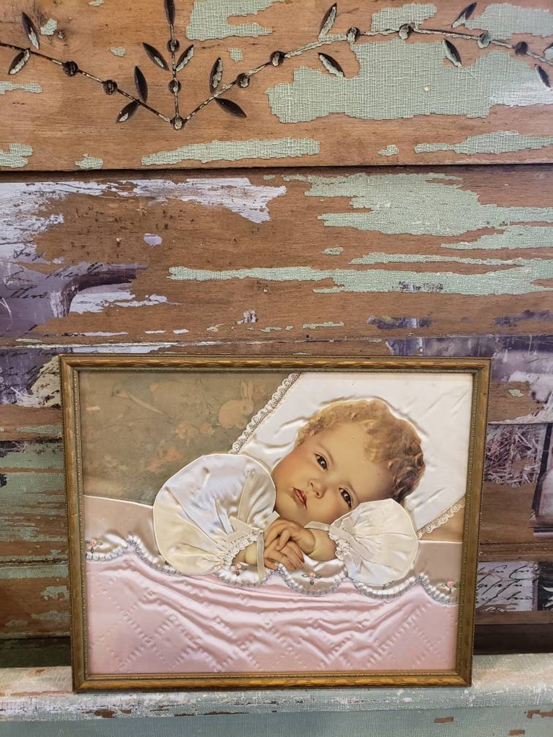 Victorian Mourning Memorial Framed Baby Pictures Nursery Decor Antique ...