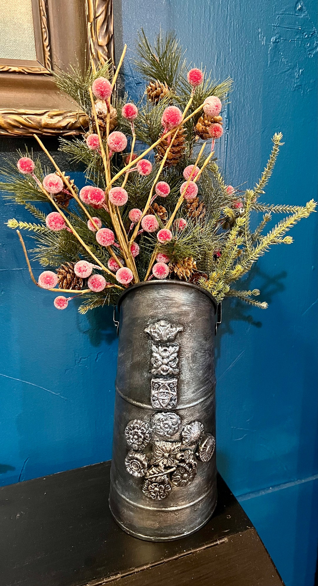 Table Centerpiece Upcycled Pail With Handle Christmas Decor Flower ...