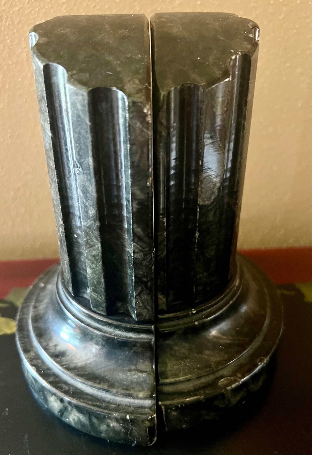 Italian Alabaster Bookends Hand Carved Sculptural Columns Black Grey ...