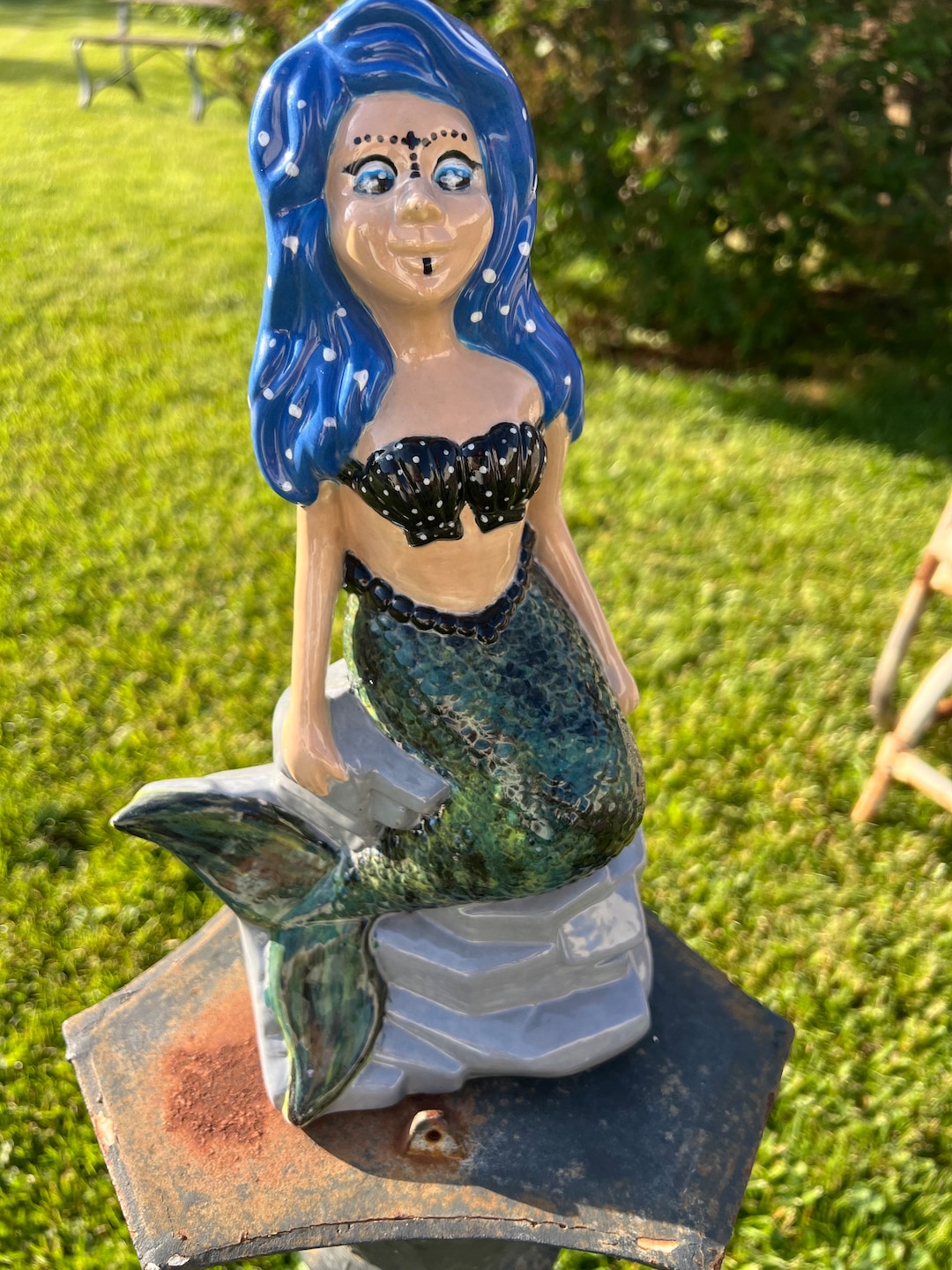 Vintage Mermaid Bank Whimsical Mermaids Childs Toys Room Blue Hair ...