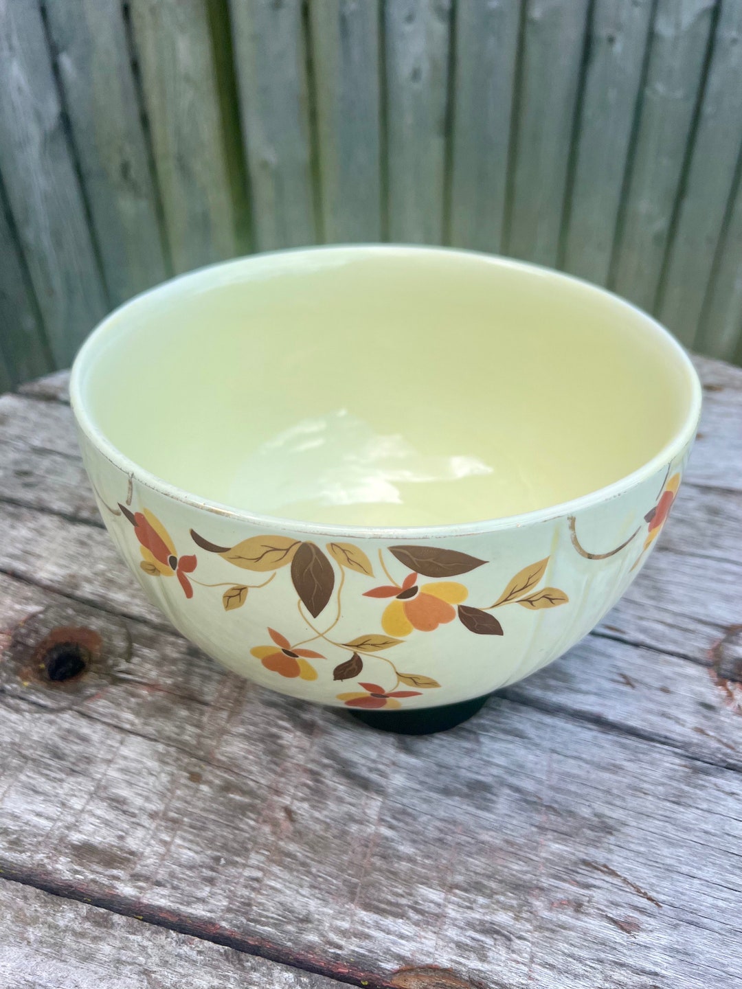 Vintage Hall Mixing Bowl Autumn Leaf Design Ribbed With Gold Trim ...