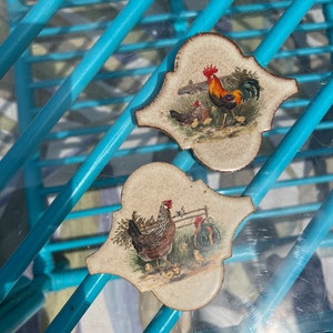 Vintage Rooster Wall Tiles Set of 2 Kitchen Art Tile Farmhouse Rustic ...