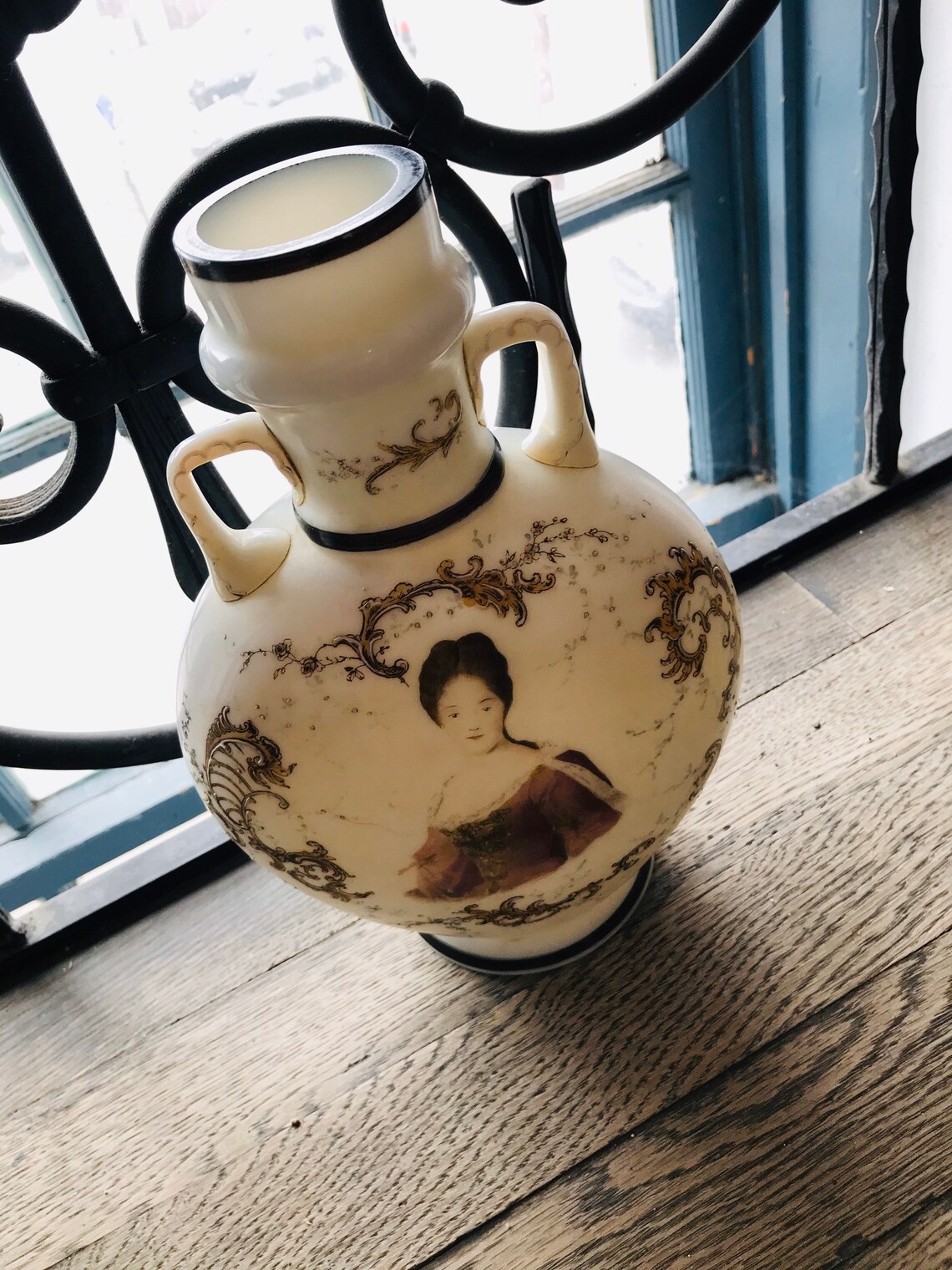 Victorian Portrait Vase Milk Glass Hand Painted - Etsy