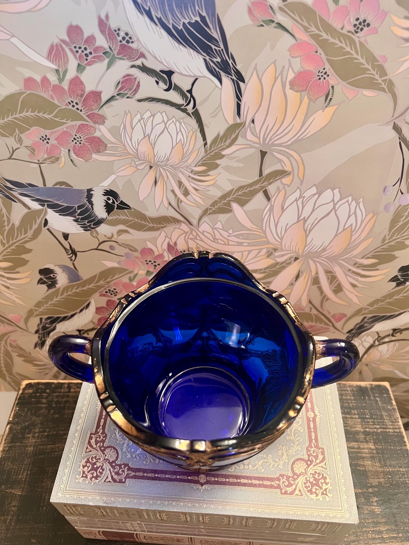 Antique Dugan Cobalt Blue and Gold Sugar Bowl Spooner With Handles ...
