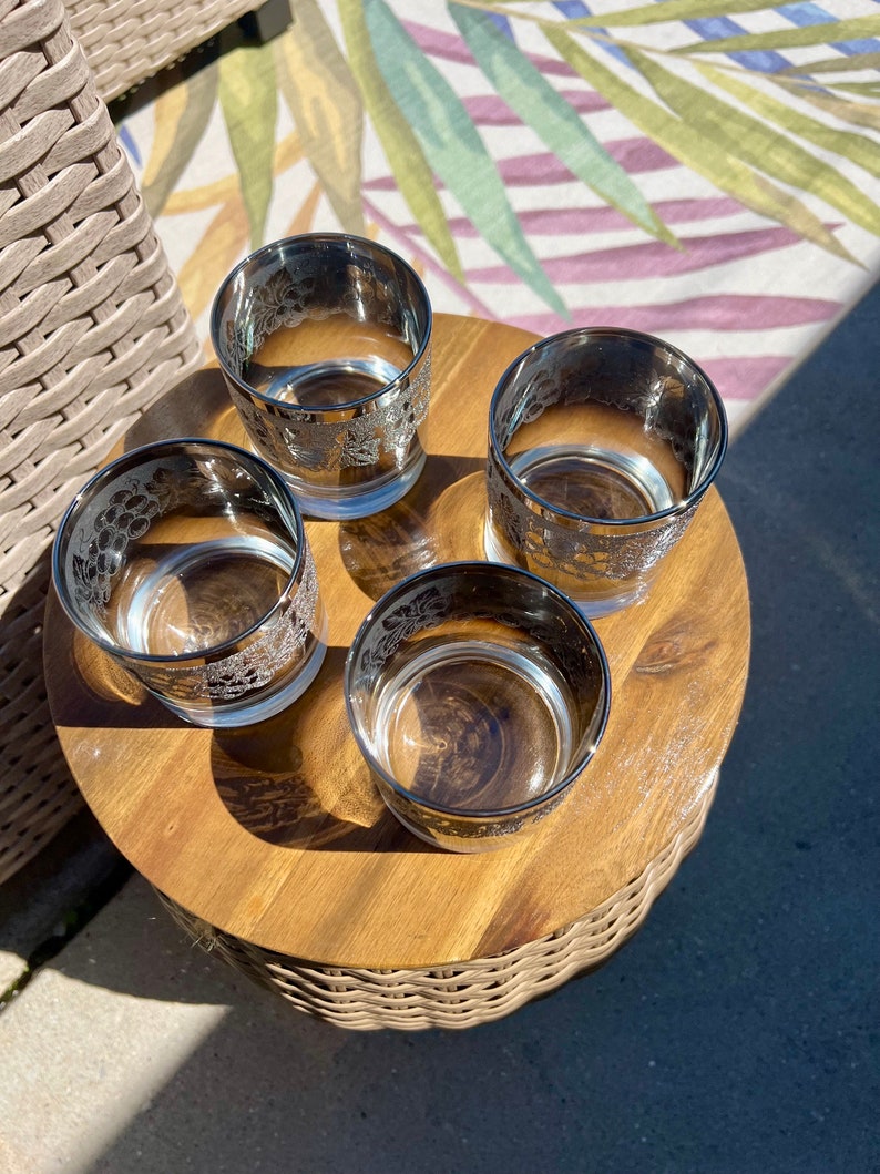 Vintage Cocktail Glasses MCM Vitreon Queen Silver Fade Grapes Pattern ...