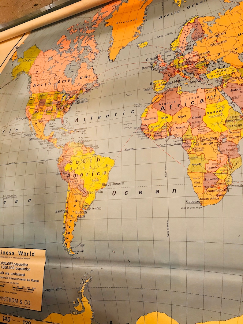 World Map 1950s AJ Nystrom Readiness Pull Down Map/Vintage | Etsy