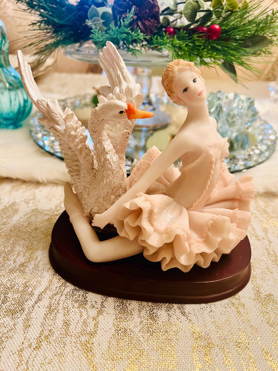 Ballerina and Swan Statue on Wood Base Ballerinas Swans Christmas Gifts ...