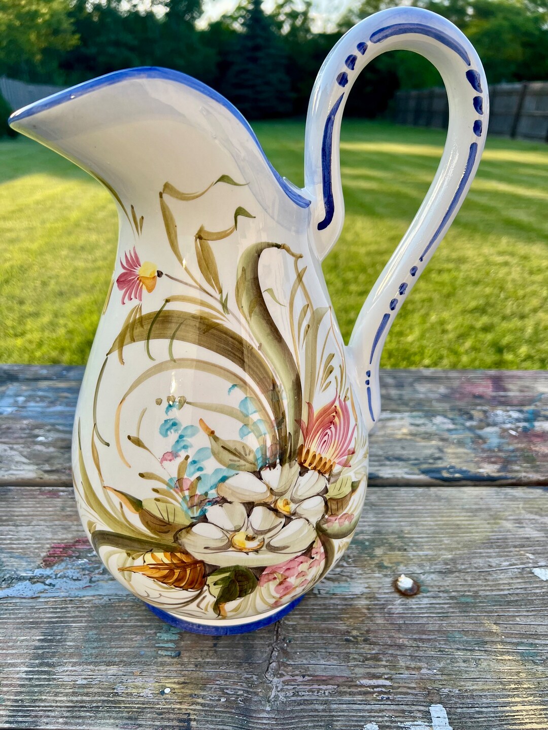 Italian Pitcher Capodimonte Water Wine Pitchers Hand Painted Floral ...