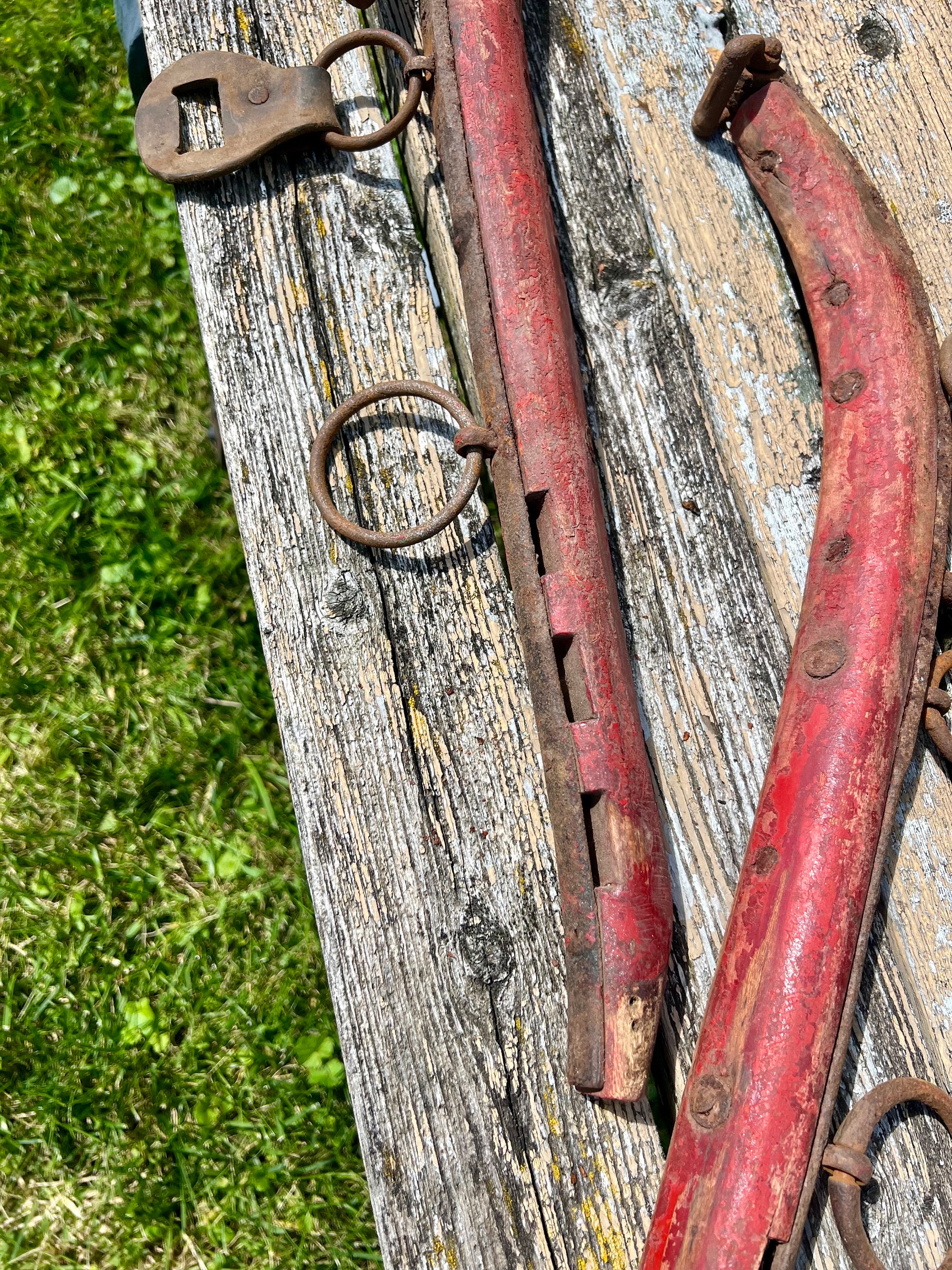 1800s Antique Horse Mule Yoke Harness Hames Collar Original Barn Red ...