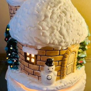 Ceramic Igloo House Vintage Lighted Trees Santa Claus Dome Home Snowman ...