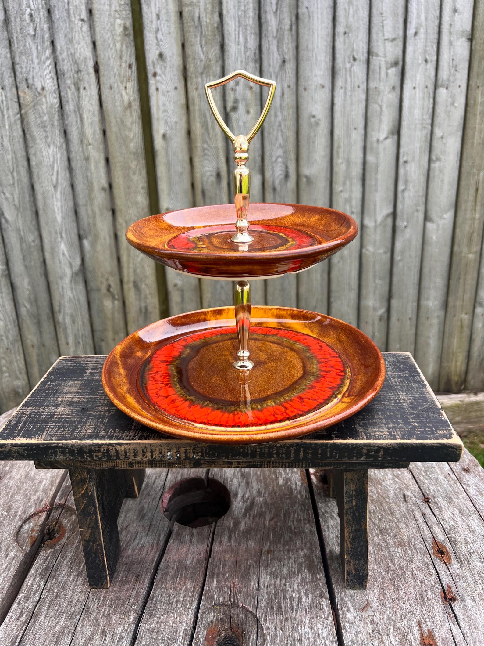 Vintage MCM California Pottery Tiered Tray Serving Plates Relish Dish ...