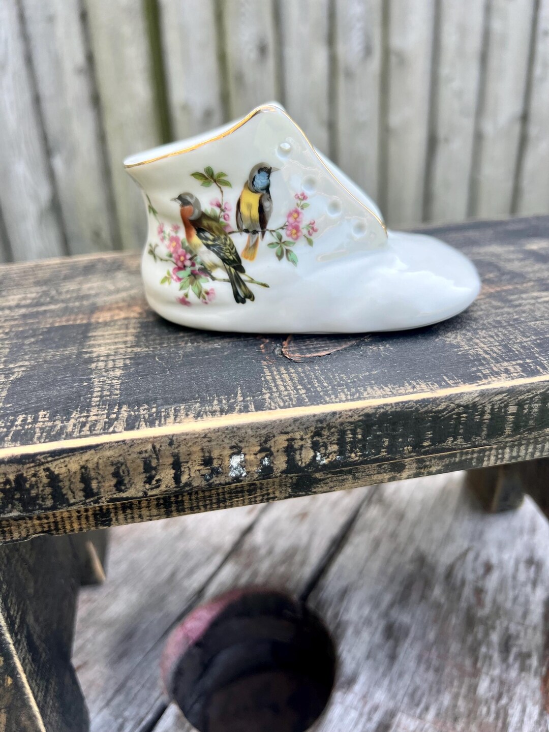 Vintage Porcelain Bootie With Handpainted Birds Childs Shoe Boot ...