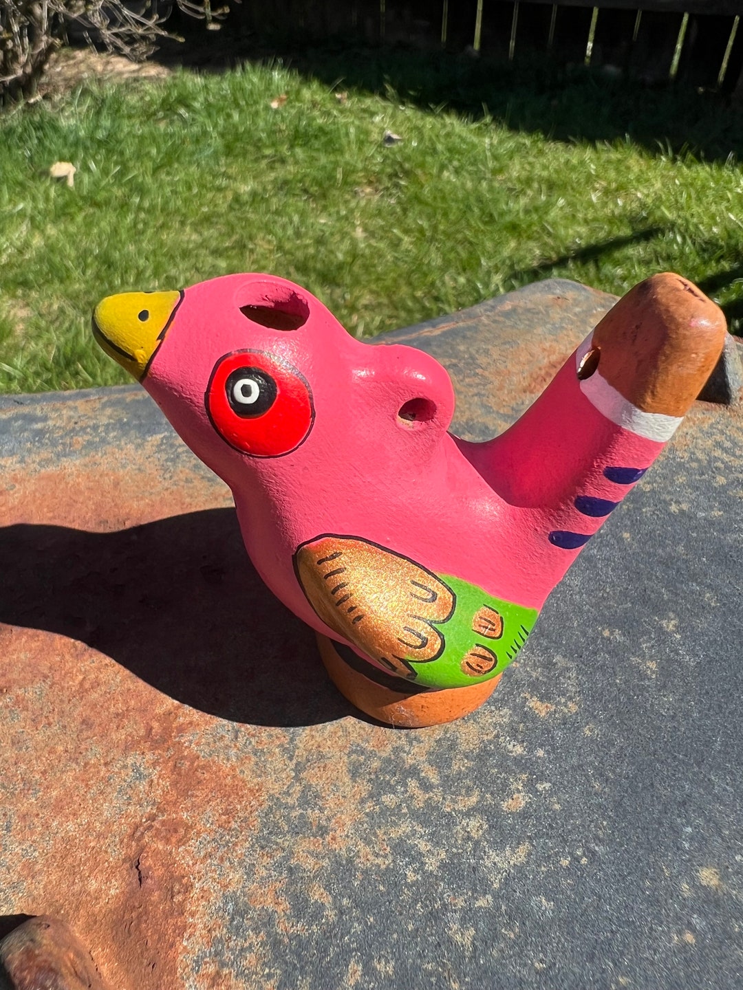 Vintage Colorful Bird Water Whistle Flute Peru Red Clay Pottery Childs ...