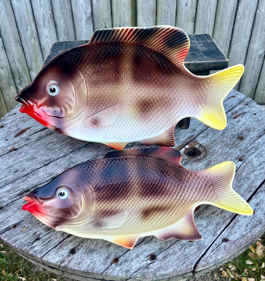 Vintage Melamine Fish Platters Pair Plastic Serving Trays Cabin ...