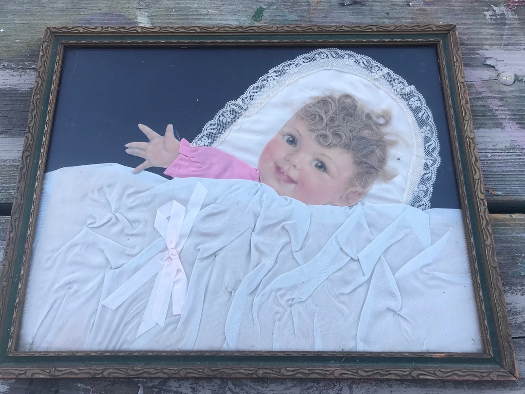 Victorian Mourning Memorial Framed/baby Picture W/real Hair/nursery ...